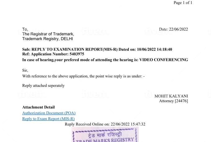 File trademark objection reply in india by Mohitkalyani | Fiverr File trademark objection reply in india by Mohitkalyani | Fiverr